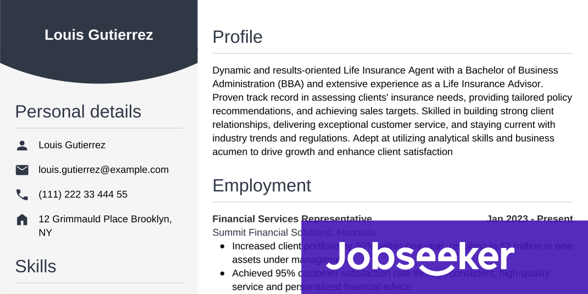 Life Insurance Agent Resume Example & Writing Guide | Jobseeker