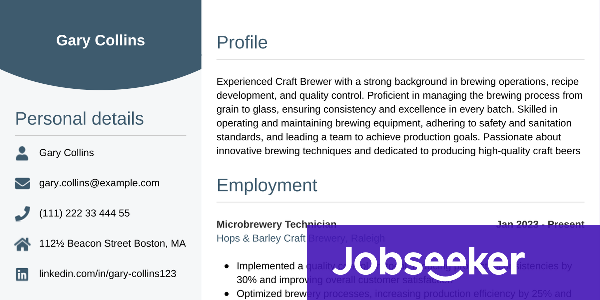 Brewer Resume Example | Jobseeker