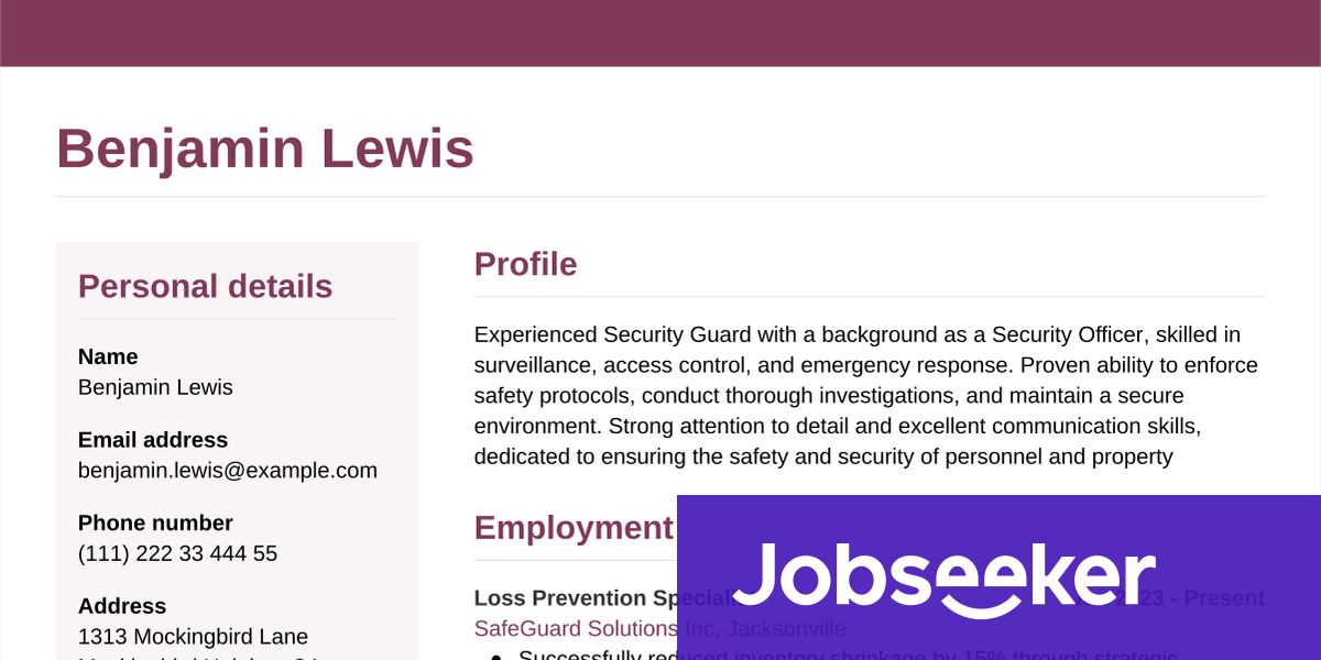 Security Guard Resume Example & Writing Guide | Jobseeker