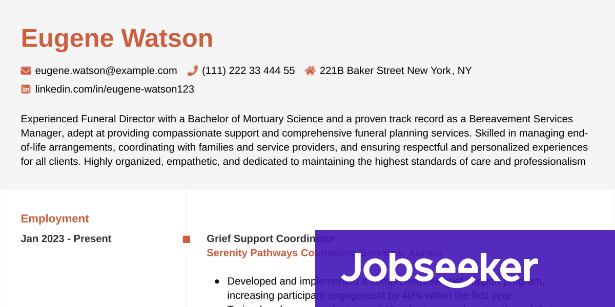 Funeral Director Resume Writing Guide & Tips | Jobseeker