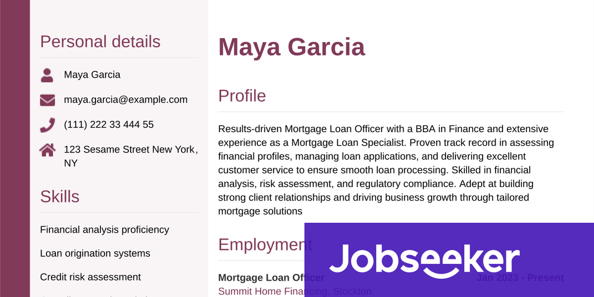 Mortgage Loan Officer Resume Example & Writing Guide | Jobseeker