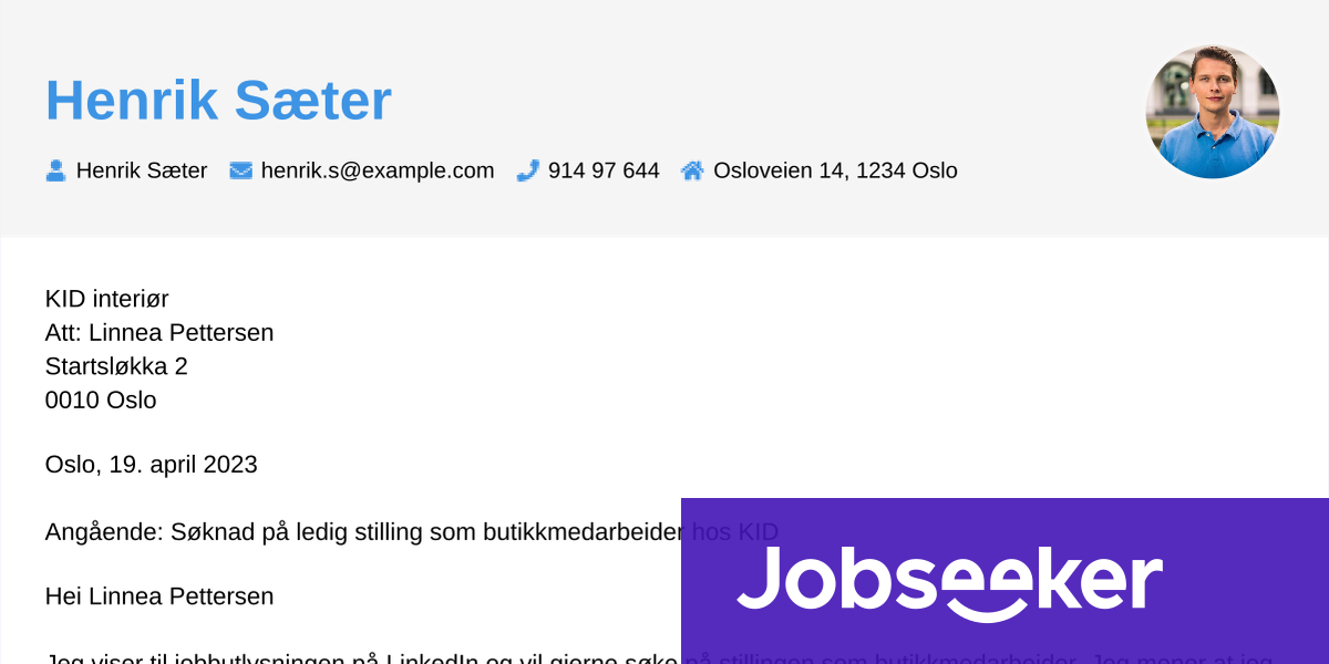 Butikkmedarbeider jobbsøknad eksempel | Jobseeker