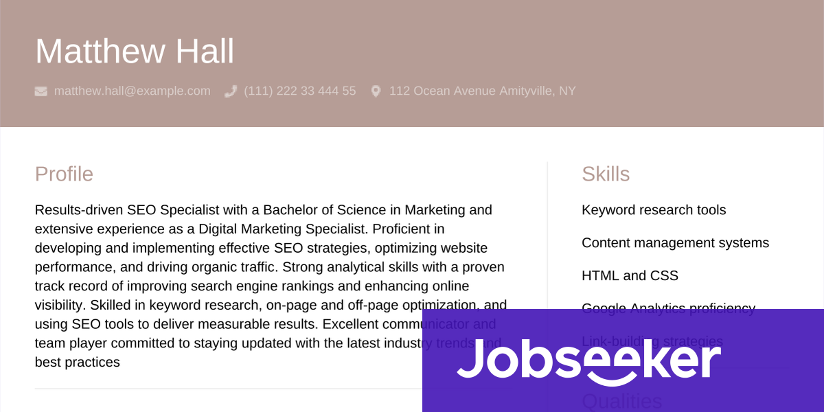 SEO Resume Example | Jobseeker