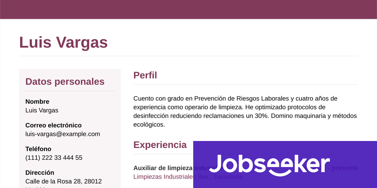 Currículum de limpieza ejemplo y consejos | Jobseeker