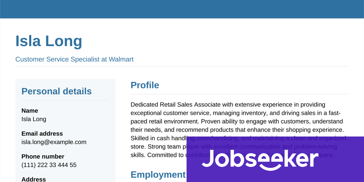 Walmart Resume Example | Jobseeker