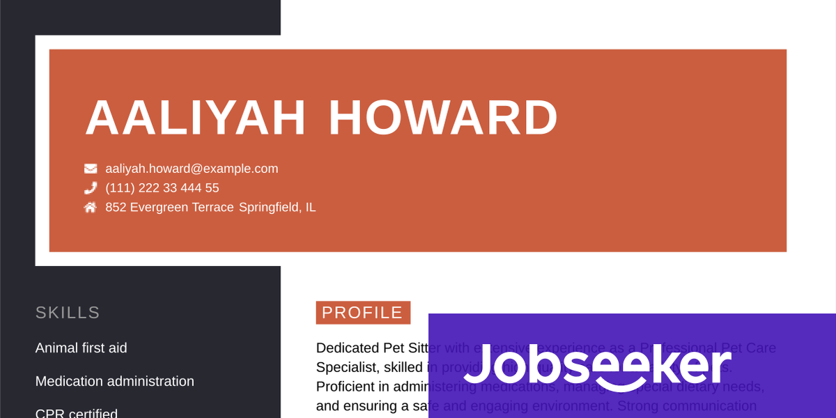 Pet Sitter Resume Example | Jobseeker