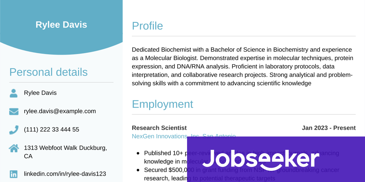 Biochemist Resume Writing Guide & Tips | Jobseeker