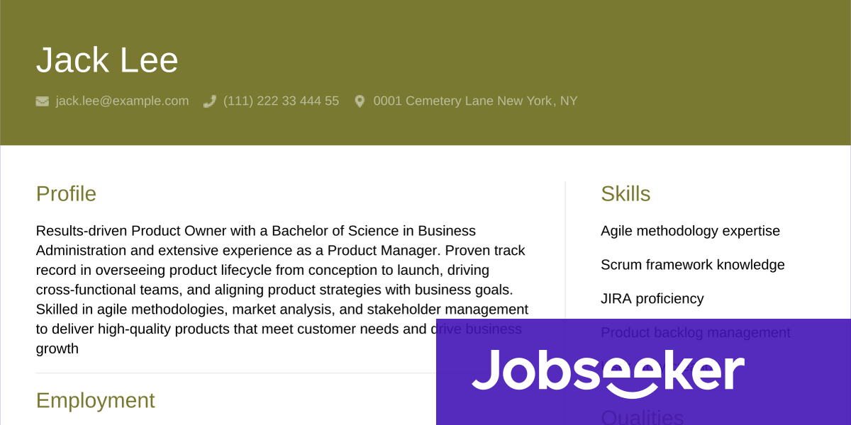 Product Owner Resume Example & Writing Guide | Jobseeker