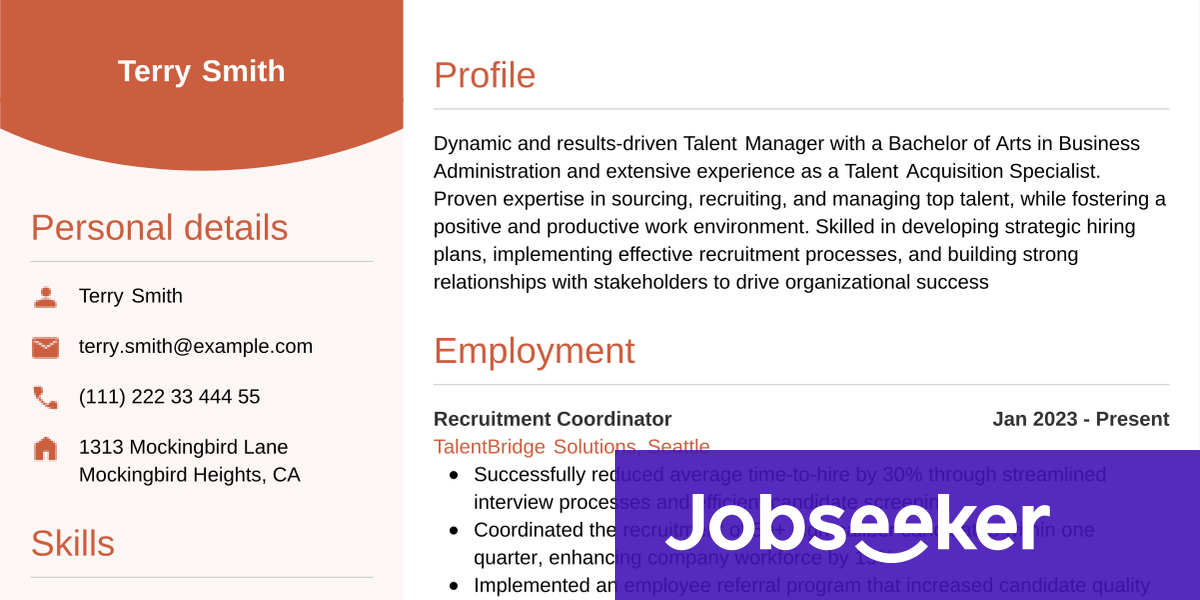 Talent Manager Resume Example | Jobseeker