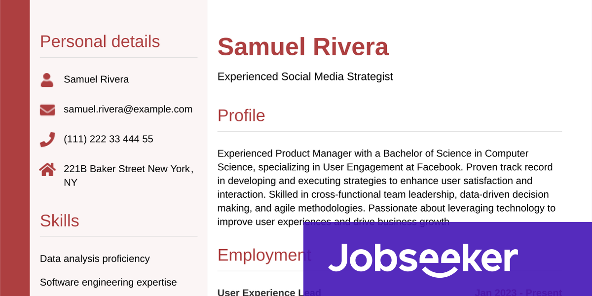 Facebook Resume Example | Jobseeker