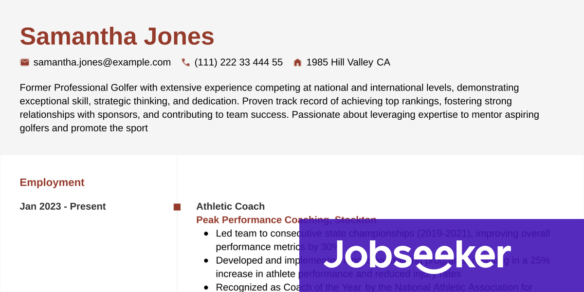 Golf Resume Example & Writing Guide | Jobseeker