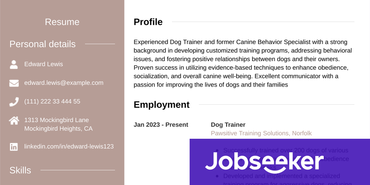 Dog Trainer Resume Writing Guide & Tips | Jobseeker
