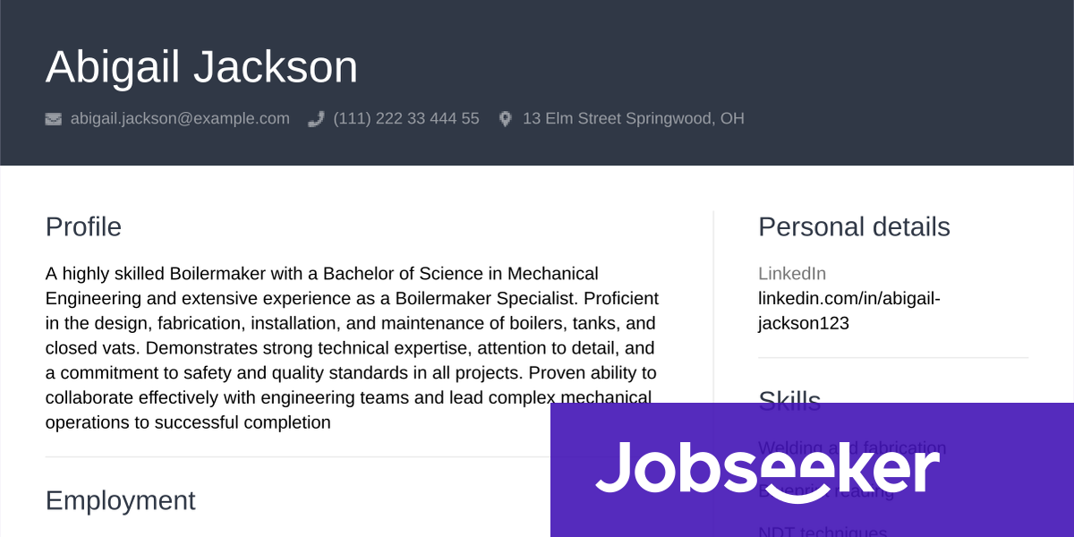 Boilermaker Resume Example | Jobseeker