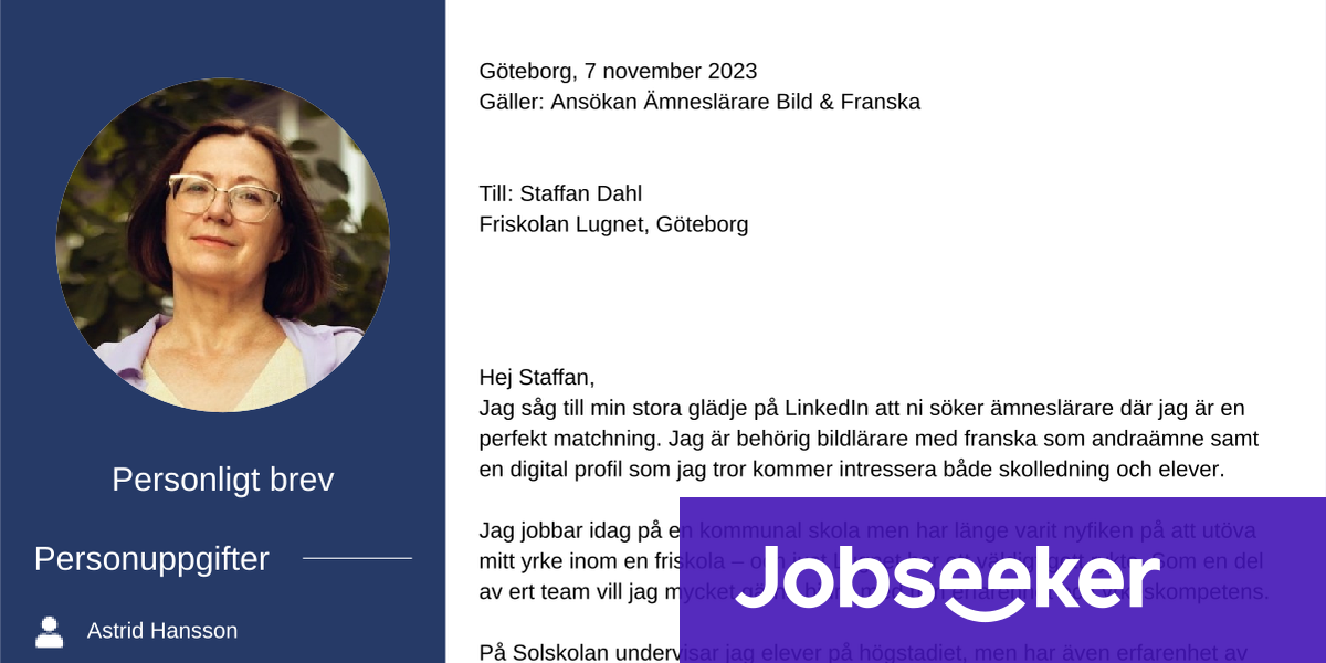Lärare Personligt Brev Exempel | Jobseeker