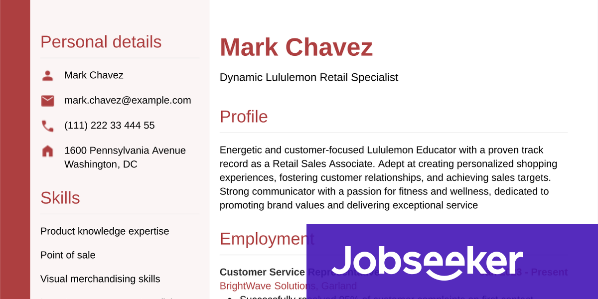 Lululemon Resume Example | Jobseeker