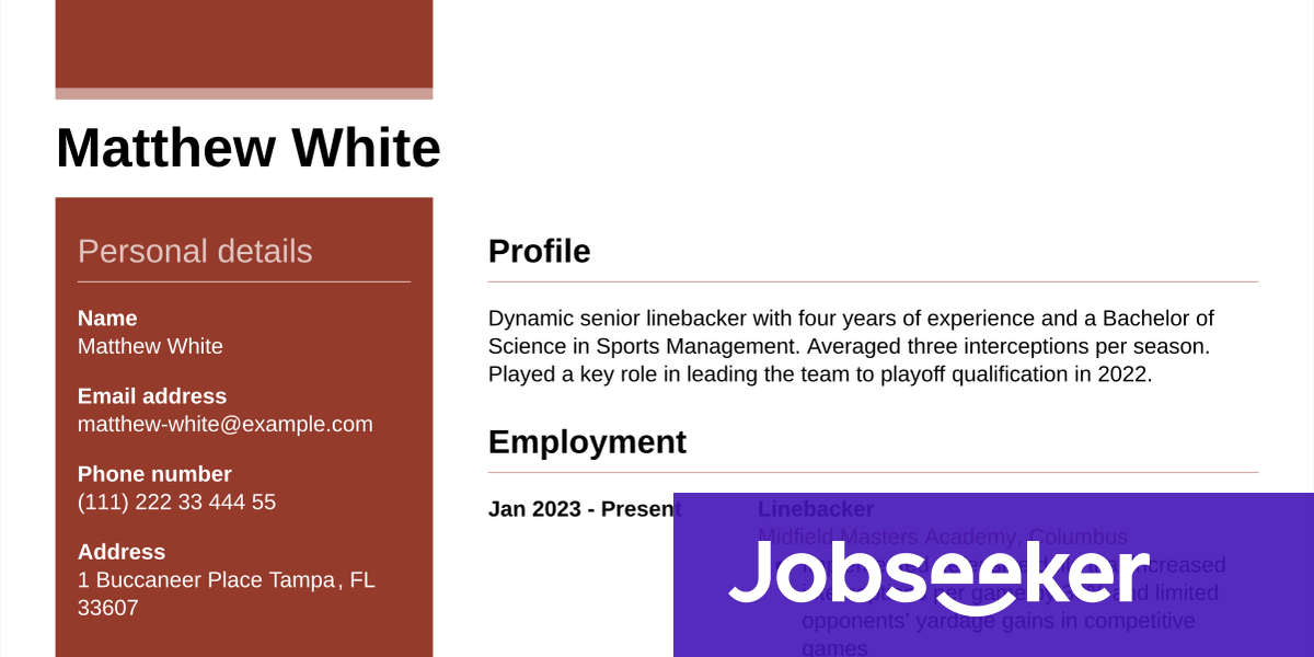 Football Resume Example & Writing Guide | Jobseeker