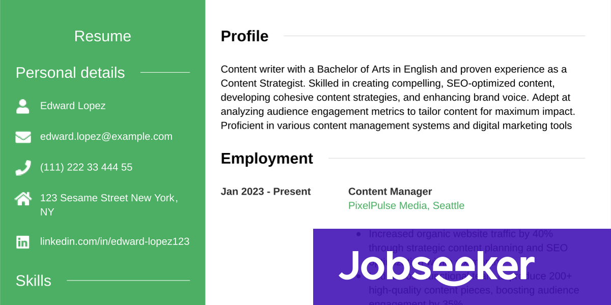 Content Writer Resume Writing Guide & Tips | Jobseeker