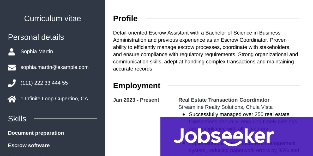 Escrow Assistant Resume Example & Writing Guide | Jobseeker