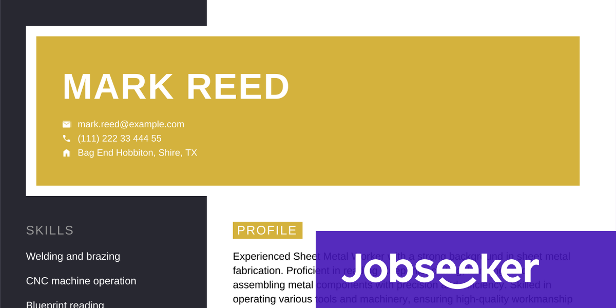 Sheet Metal Worker Resume Example & Writing Guide | Jobseeker