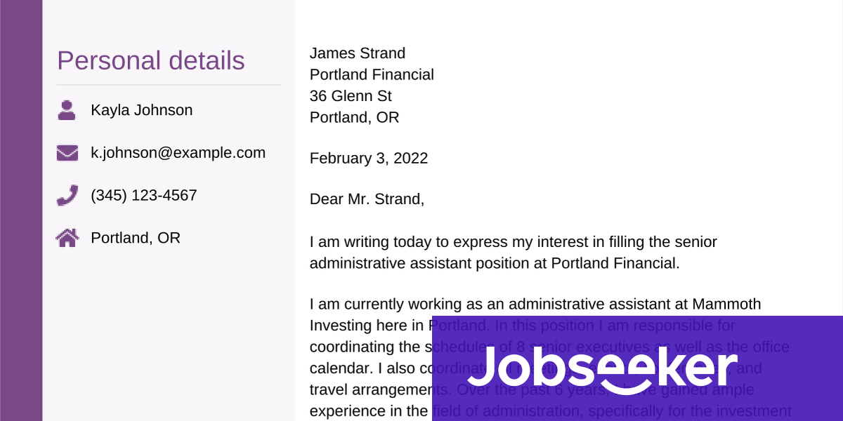 Administrative Assistant Cover Letter Example | Jobseeker