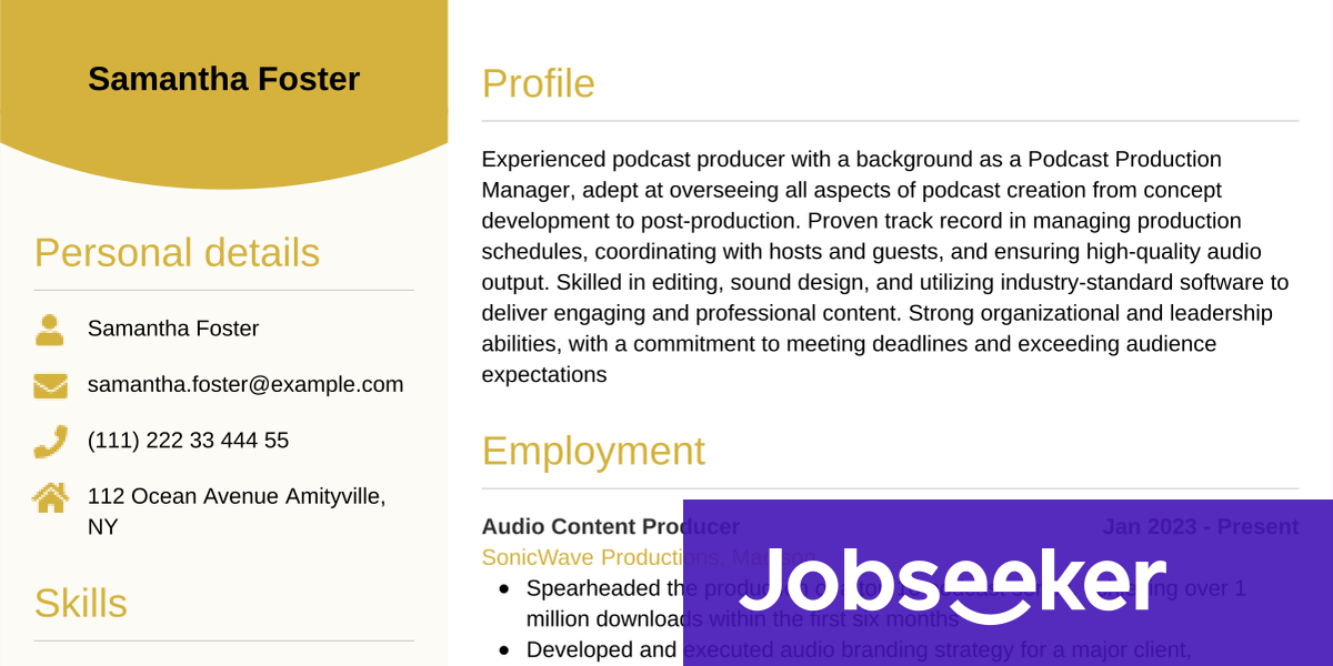 Podcast Producer Resume Example & Writing Guide | Jobseeker