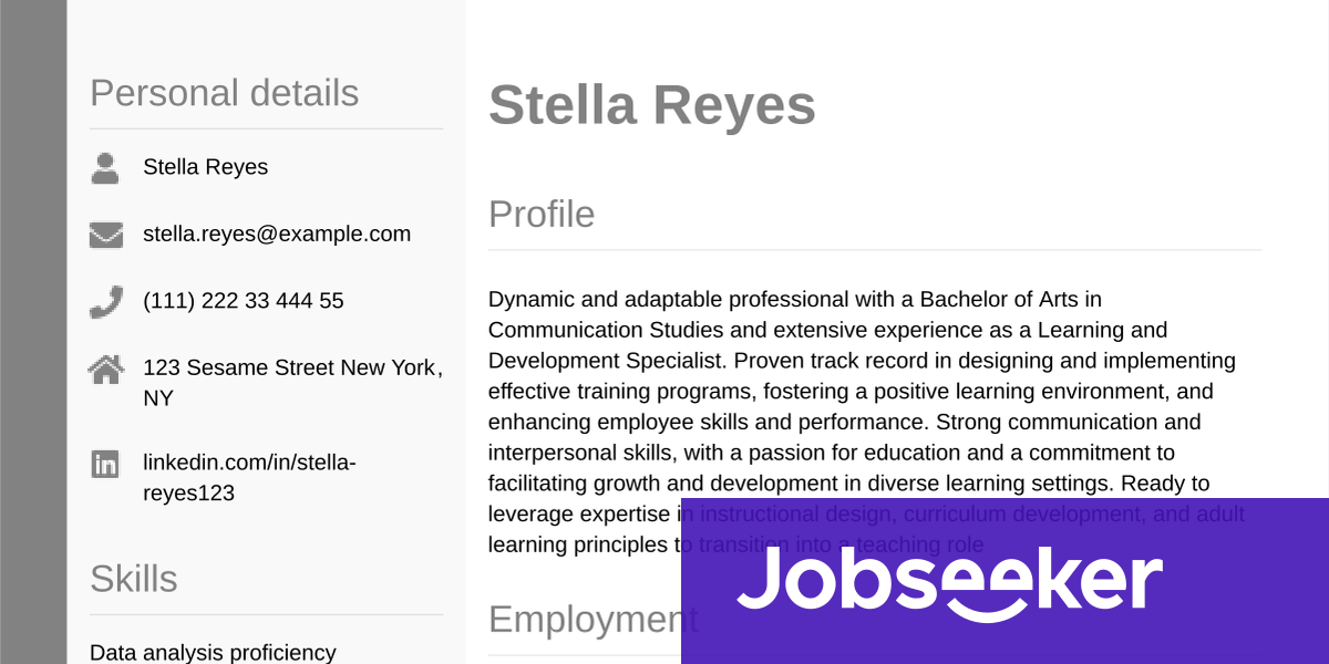 Transitioning Teacher Resume Example | Jobseeker
