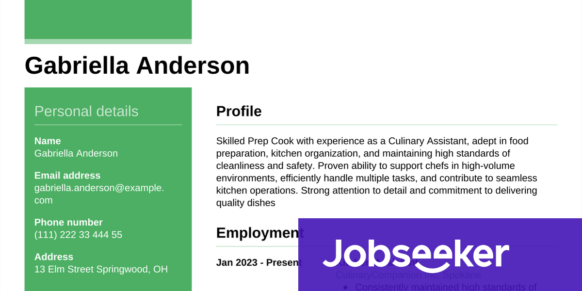 Prep Cook Resume Example & Writing Guide | Jobseeker