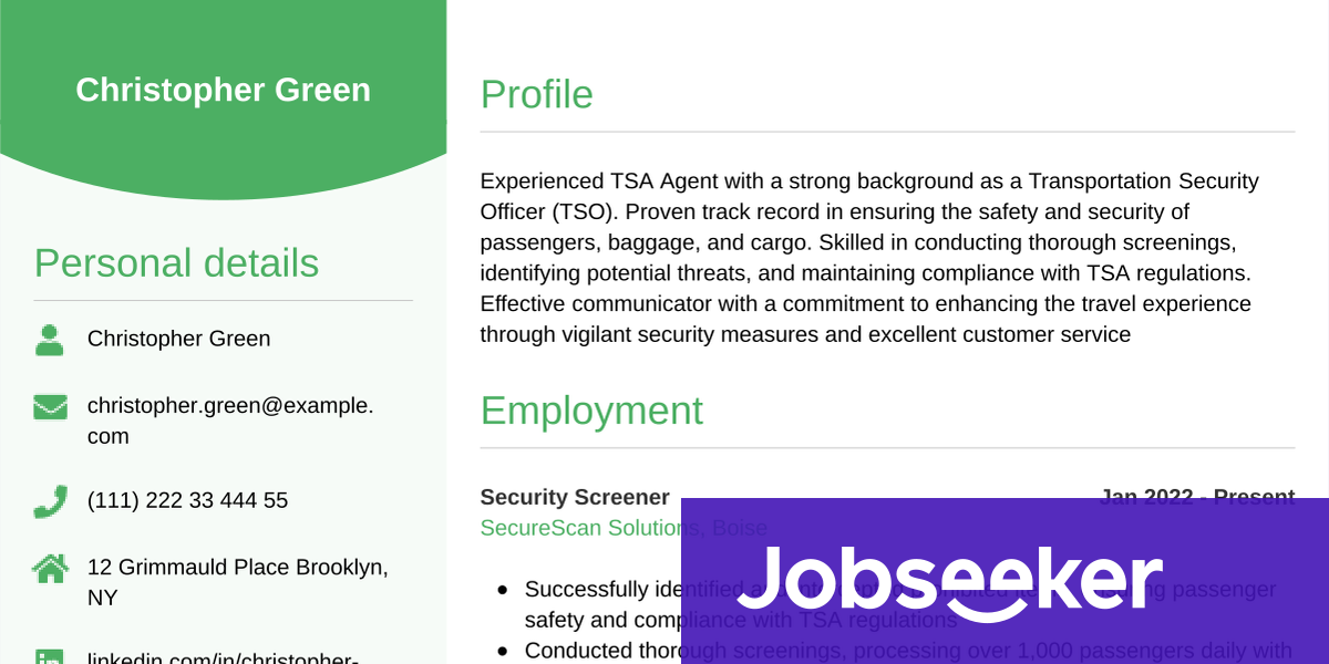 TSA Resume Example | Jobseeker