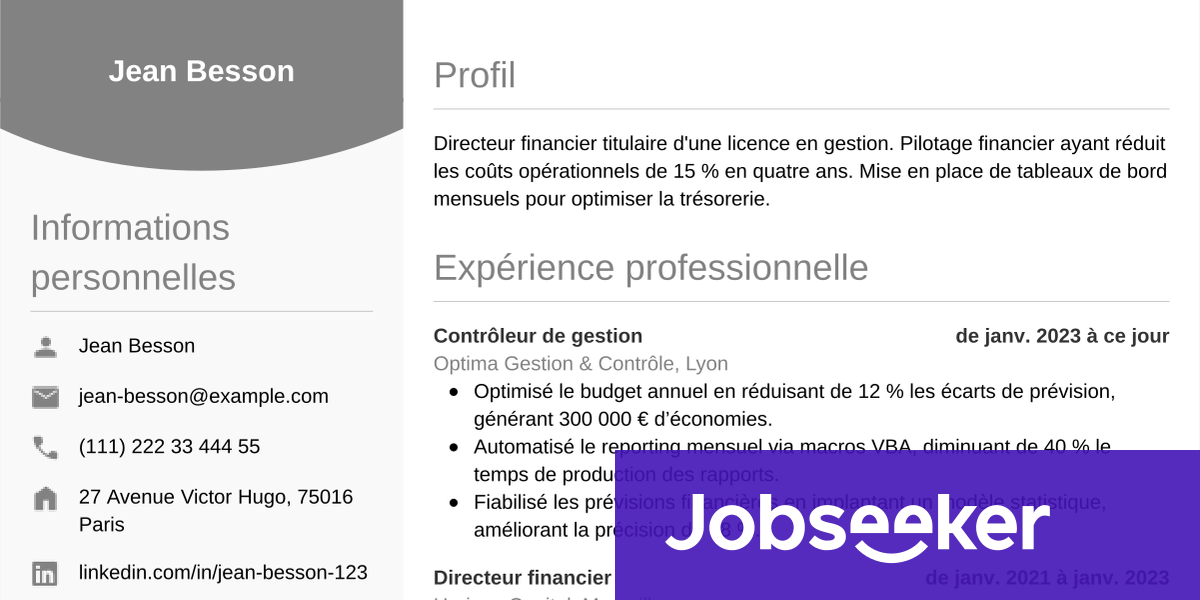 CV de directeur financier : exemple et conseils | Jobseeker