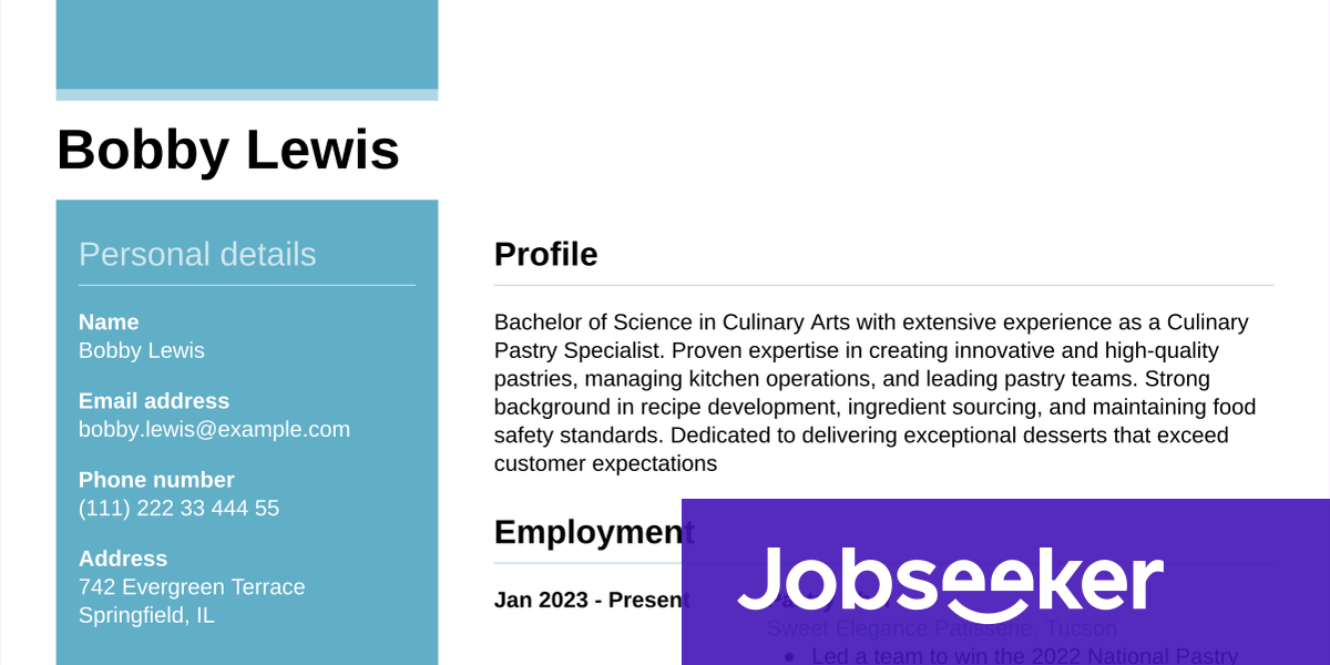 Pastry Chef Resume Example & Writing Guide | Jobseeker