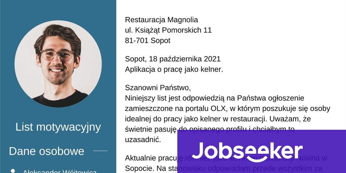 List motywacyjny kelnera – przykład | Jobseeker