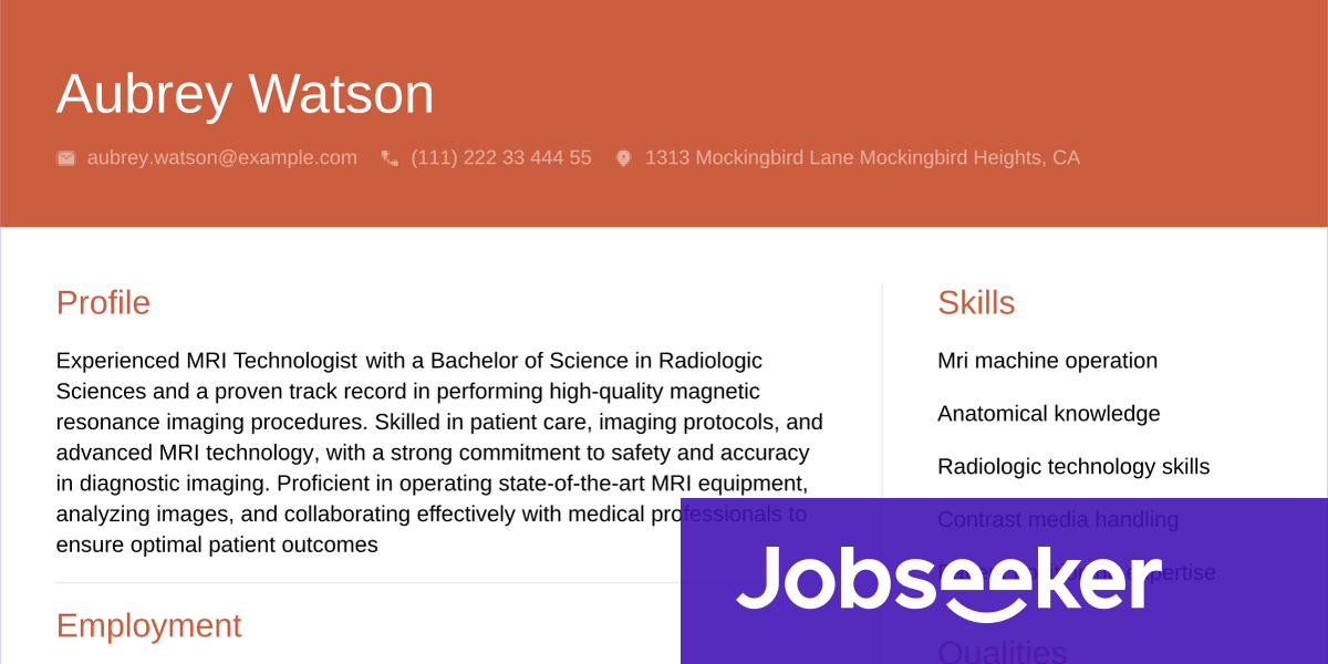 MRI Technologist Resume Example & Writing Guide | Jobseeker