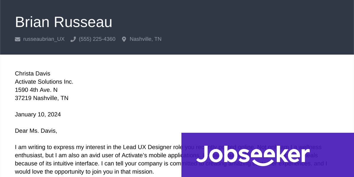 UX designer cover letter example | Jobseeker