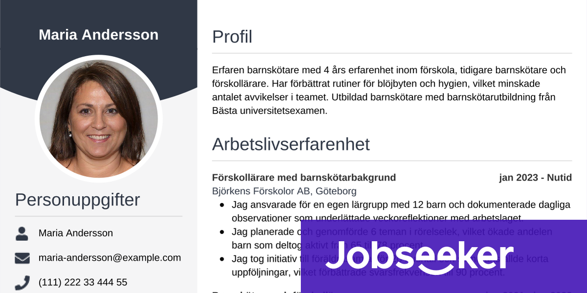 CV exempel barnskötare | Jobseeker