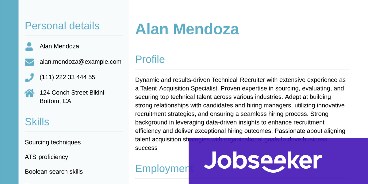 Technical Recruiter Resume Example & Writing Guide | Jobseeker