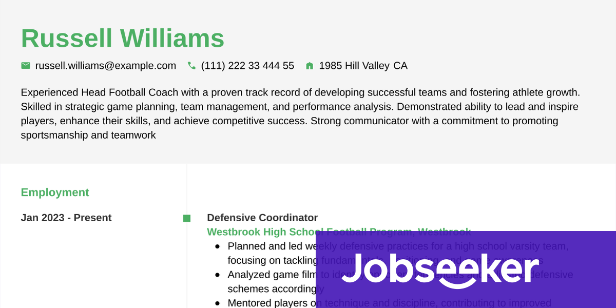 Football Coach Resume Example & Writing Guide | Jobseeker