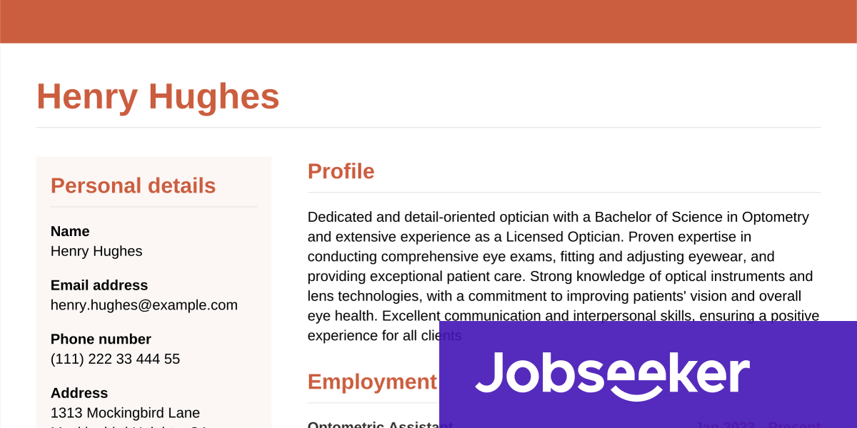 Optician Resume Example & Writing Guide | Jobseeker