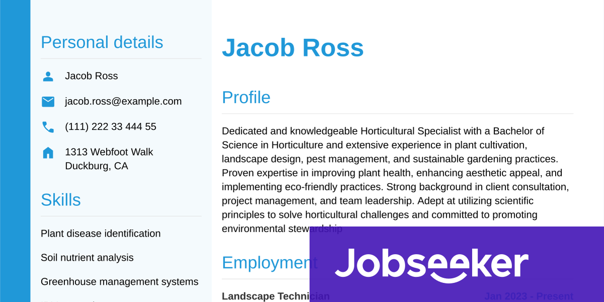 Horticulture Resume Example & Writing Guide | Jobseeker
