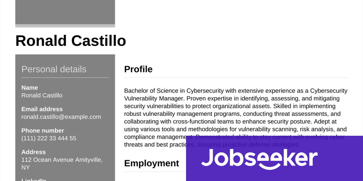 Vulnerability Management Resume Example | Jobseeker