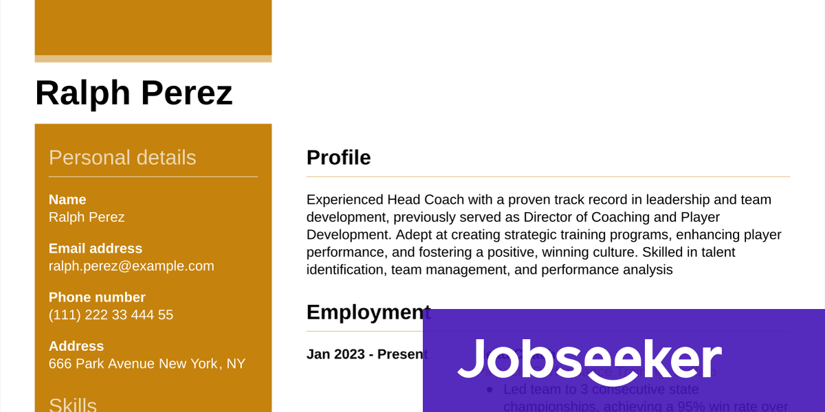 Head Coach Resume Example & Writing Guide | Jobseeker