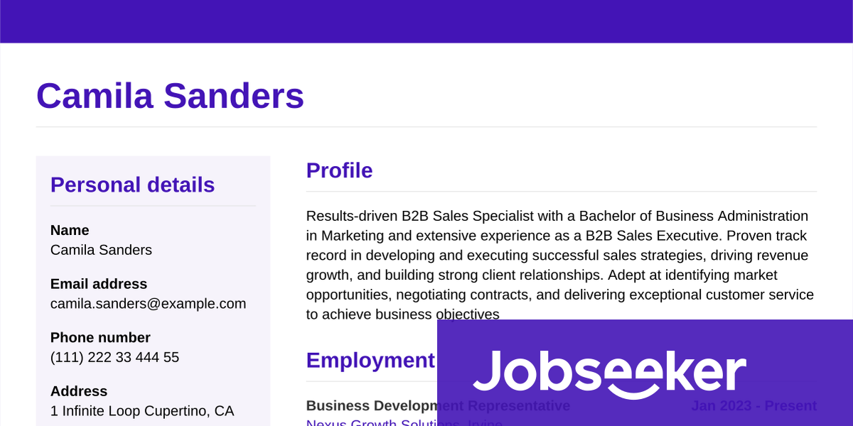 B2B Sales Resume Example & Writing Guide | Jobseeker