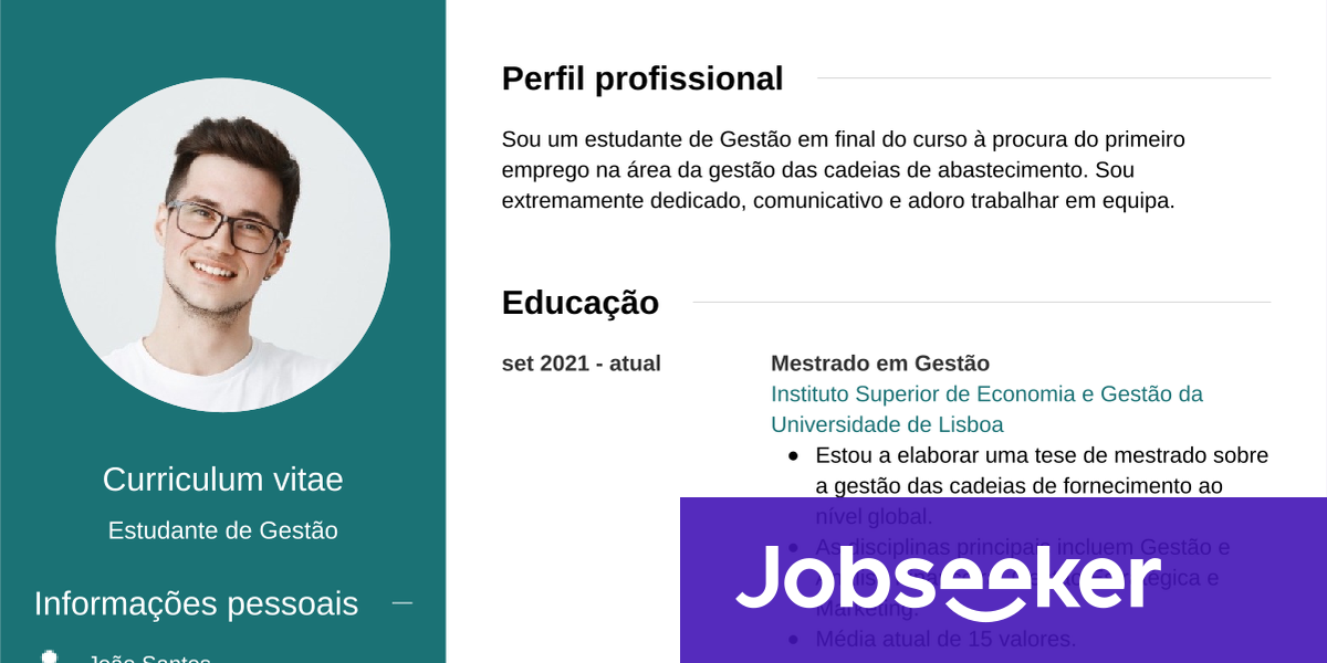 Exemplo de curriculum vitae para estudantes | Jobseeker