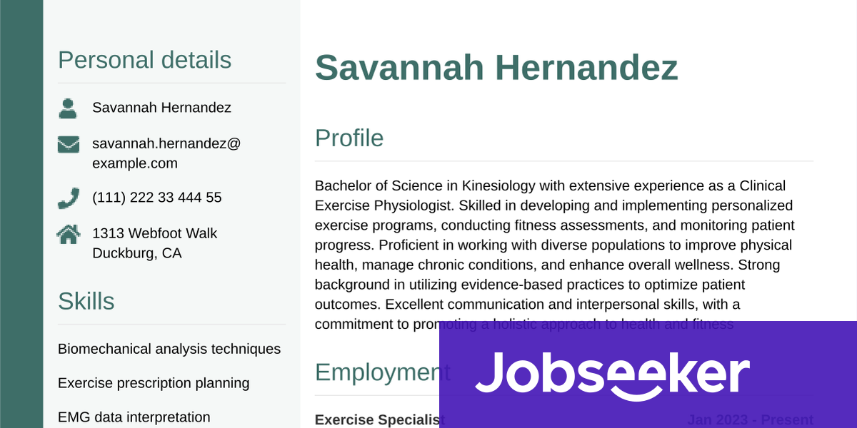 Kinesiology Resume Example & Writing Guide | Jobseeker