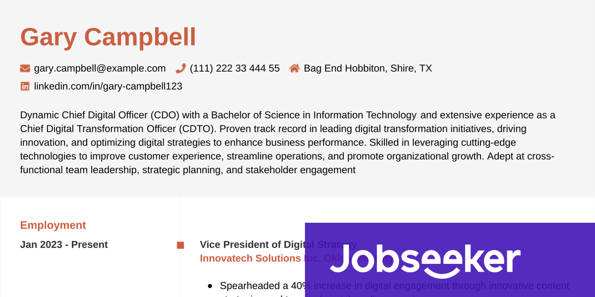 Chief Digital Officer Resume Example | Jobseeker