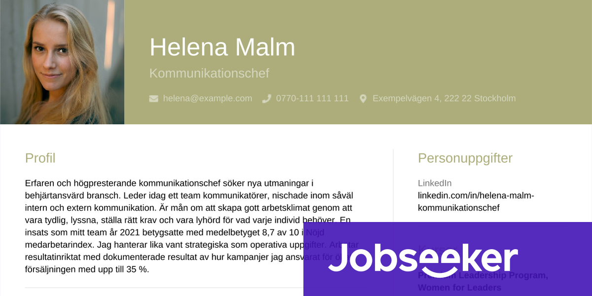 CV exempel chef | Jobseeker