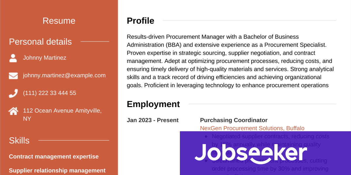Procurement Manager Resume Example & Writing Guide | Jobseeker