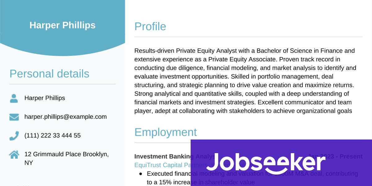 Private Equity Resume Example & Writing Guide | Jobseeker