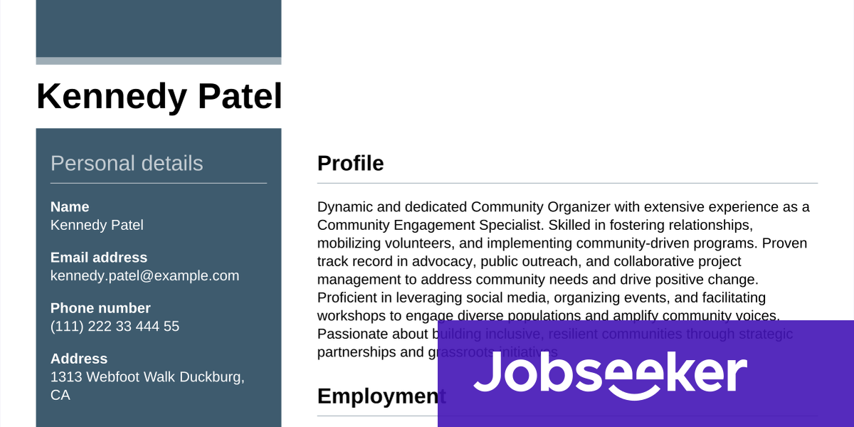 Community Organizer Resume Example | Jobseeker