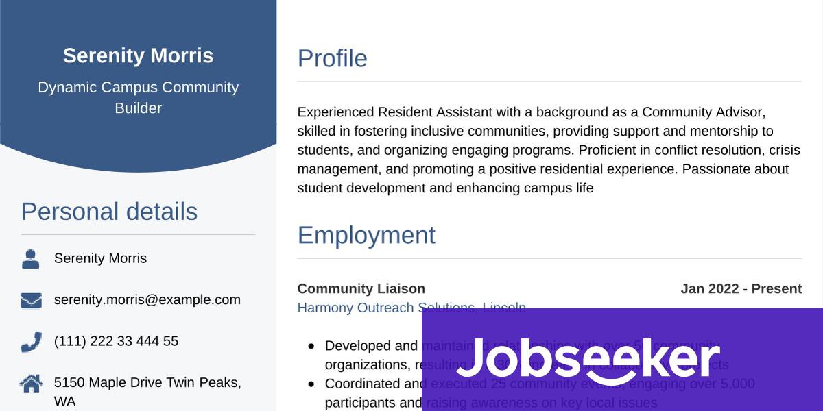 Resident Assistant Resume Example | Jobseeker