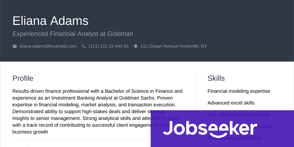 Goldman Sachs Resume Example | Jobseeker